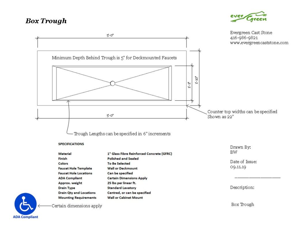 Box Trough with Center Drain - EverGreen