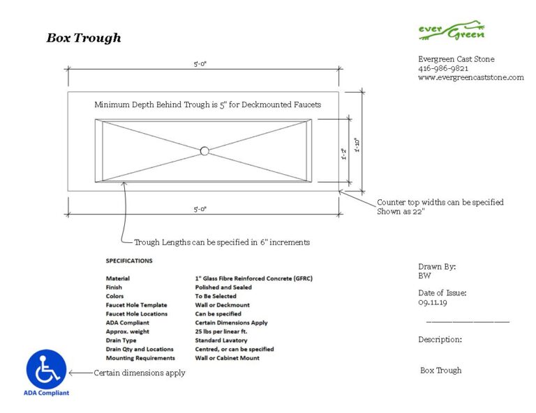 Box Trough with Center Drain - EverGreen